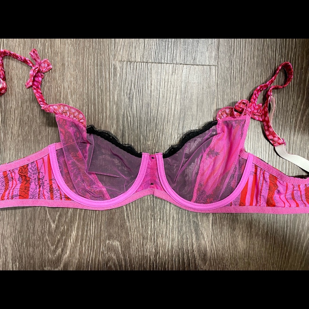 Aubade Hot Pink & Black Toile Mesh & Lace Unlined Bra… - Gem